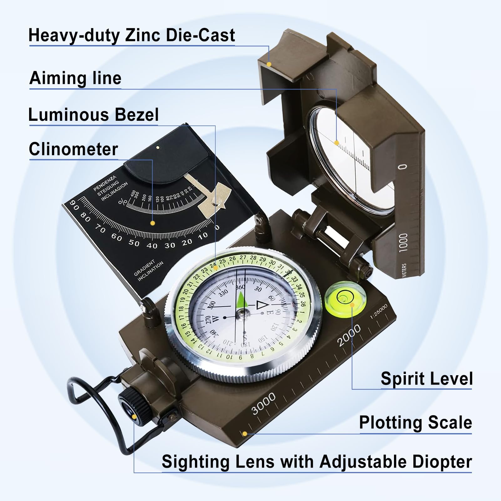 Mua Multifunctional Military Compass with Inclinometer, Sighting, Optic ...