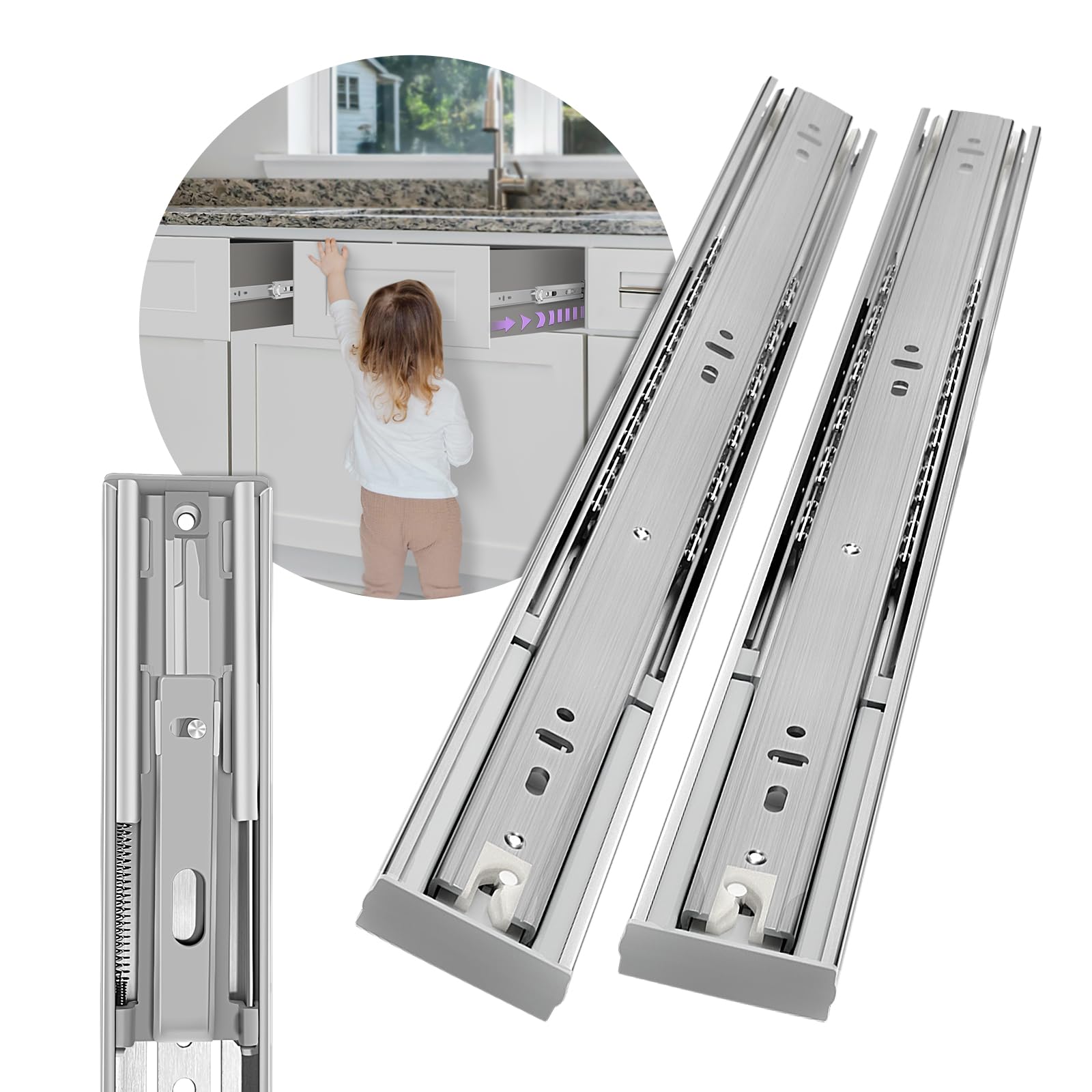 BAIDICE 1 Pair Soft Close Stainless Steel Full Extension Drawer Hardware Slides 100 lb Load ...