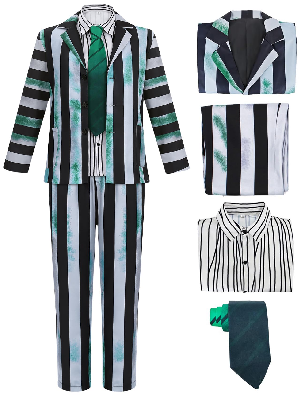 Horror Comedy Costume Black and White Striped Suit wtih Mottled Green ...