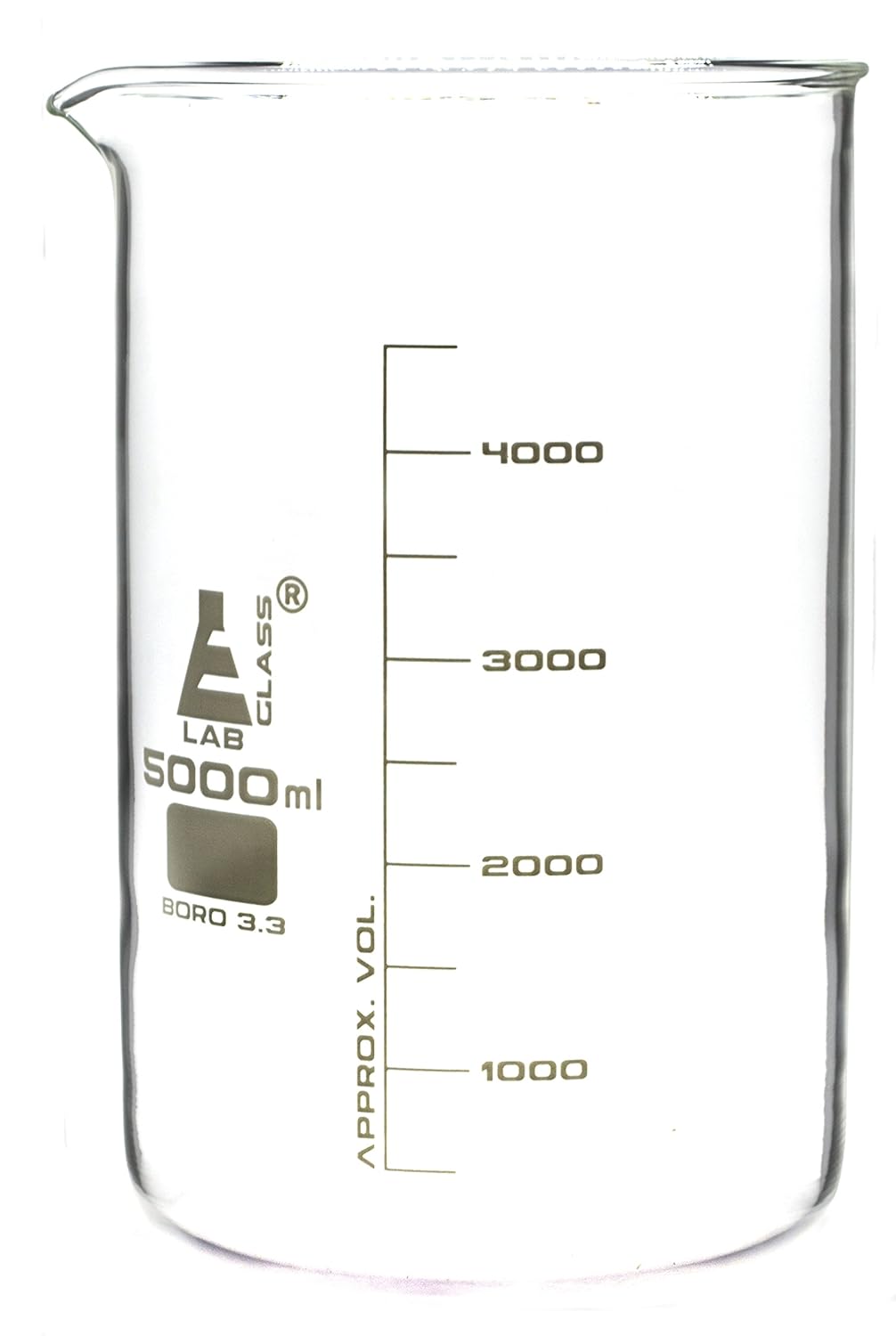 5L - Eisco Labs Premium Extra Thick Borosilicate 3.3 Glass Extra Large Beaker Low Form with ...