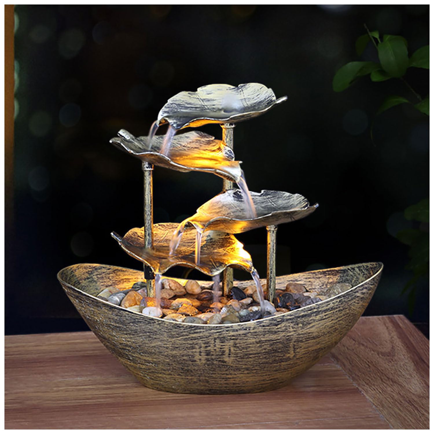 Water Fountains Resin Lotus Leaf Tabletop Fountain Waterfall Indoor ...