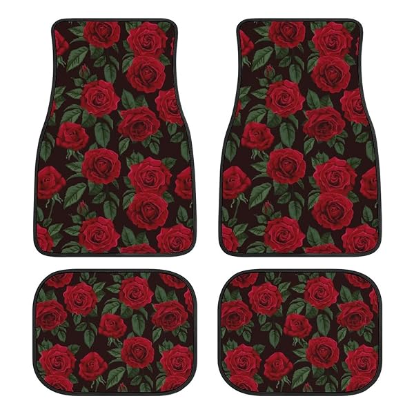 Rose Car Floor Mats Set of 4,Red Rose Pattern Vehicle Front Rear ...