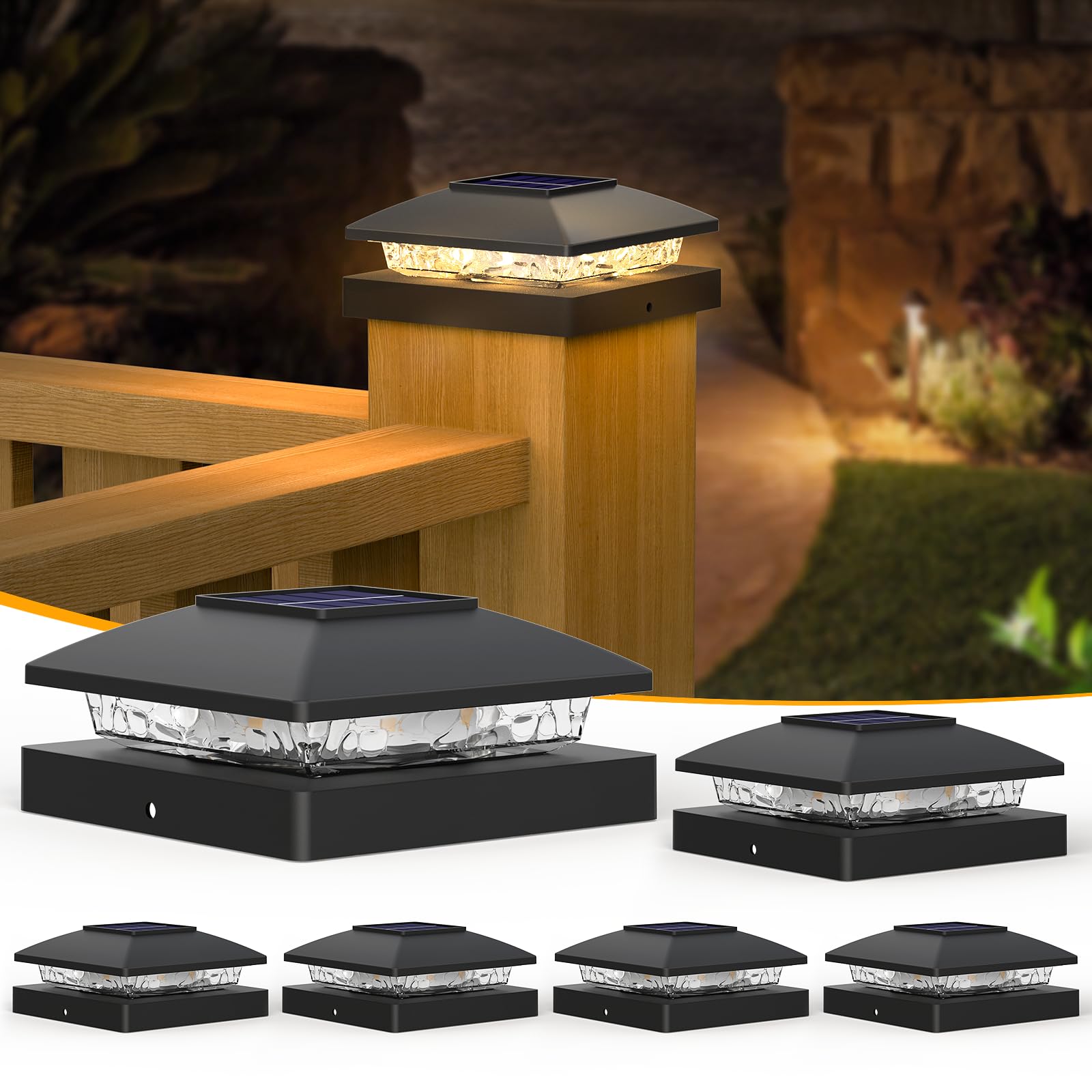 APONUO Solar Post Cap Lights,4x4 Post Solar Lights Warm White Outdoor ...