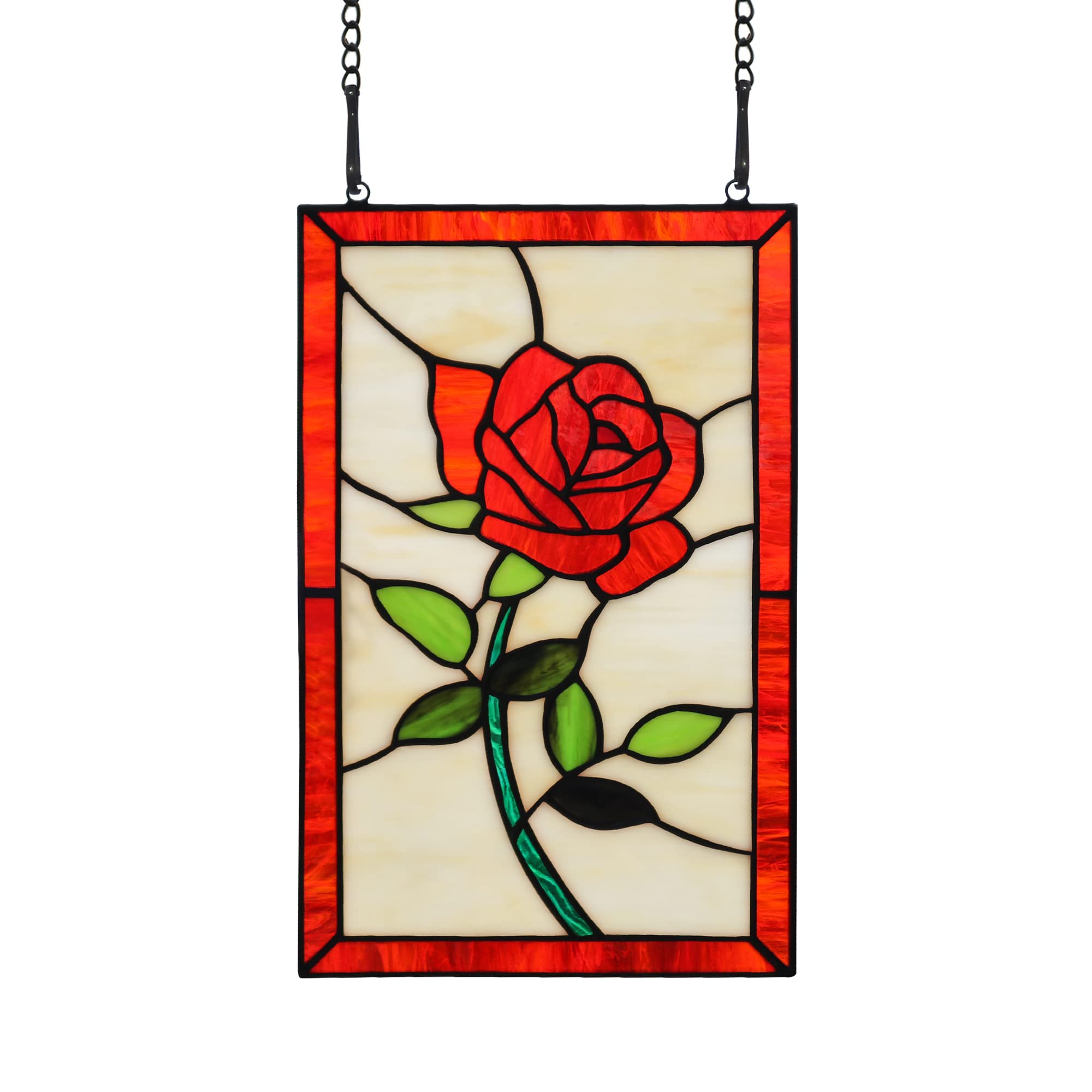HAOSUM Red Rose Flower Stained Glass Window Hanging,Valentines Day Rose ...