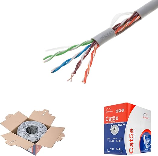 Amazon.com: 1000ft Cat5e Grey Solid 24AWG Cable UTP Cat5 Bulk Network ...