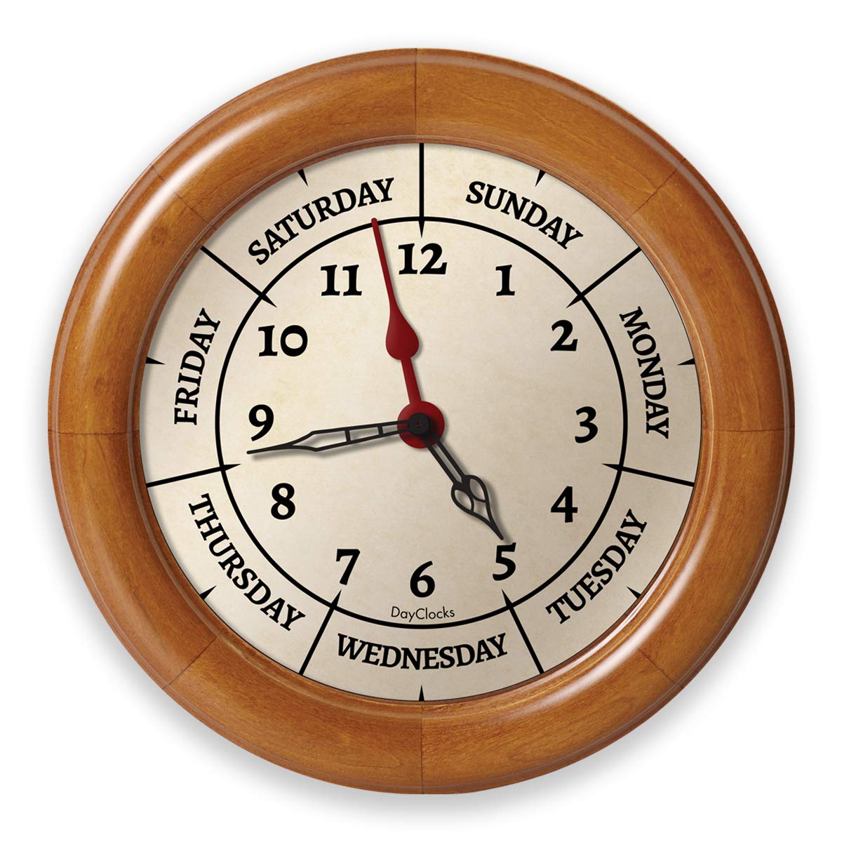 Mua Time & Week-Day Wall Clock with Solid Wood Frame – Weekly Analog ...