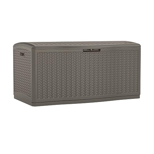 Suncast 124 Gallon Wicker Horizontal Outdoor Deck Box with Hinged Lid ...