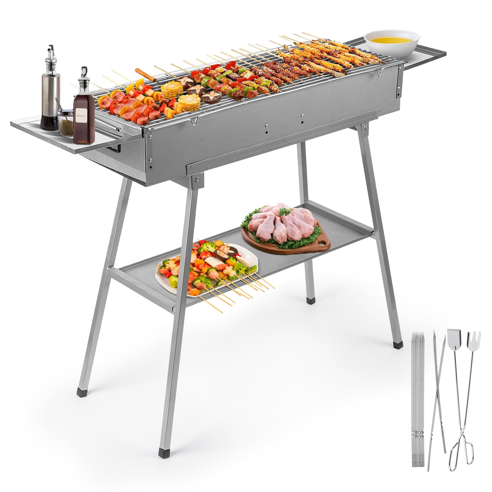 IRONWALLS Portable Charcoal Grill Outdoor Cooking, 32”L x 10”W Folded ...