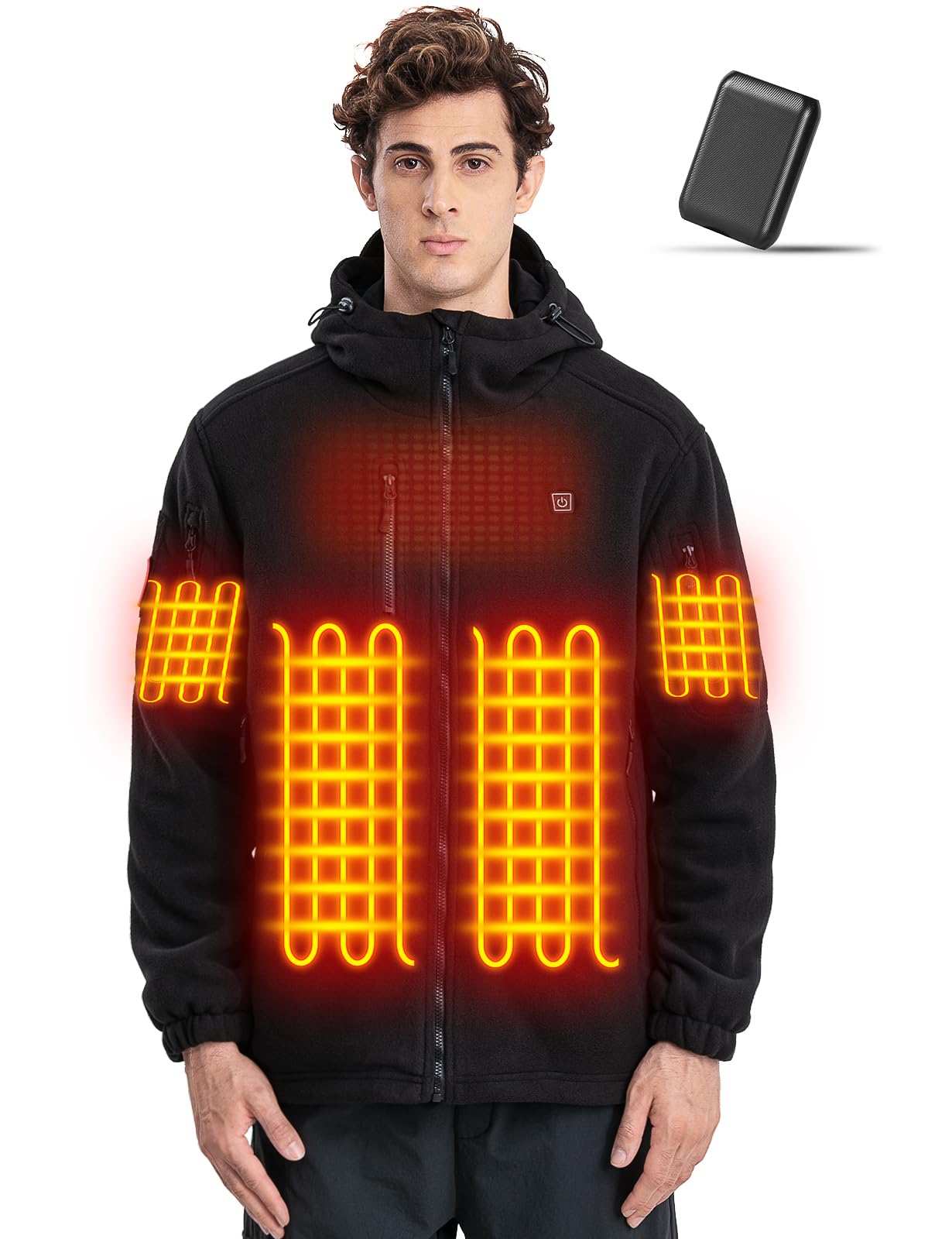 Heated Jacket, Heated Fleece Hoodie with Battery Pack 16000mAh, Heated ...