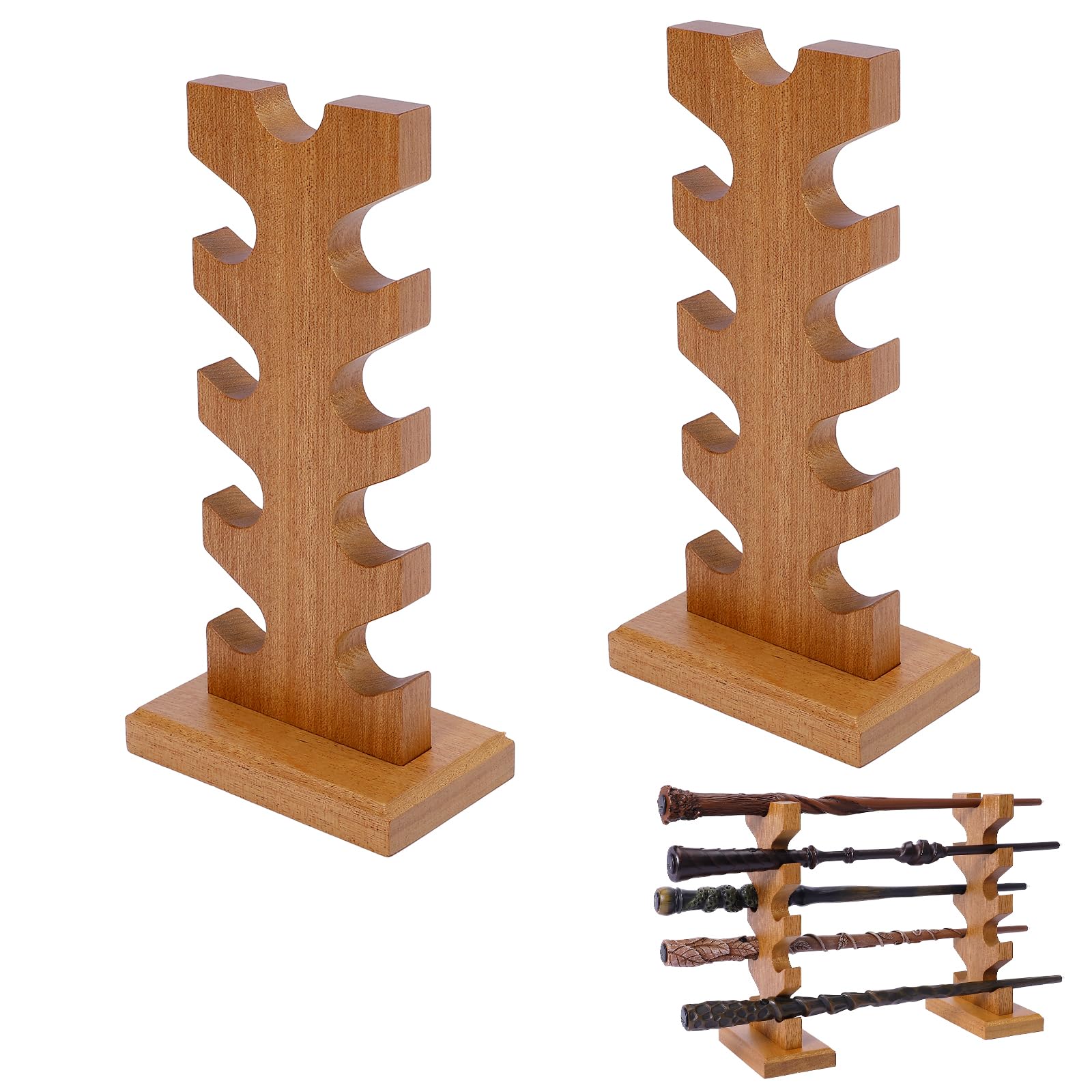 ShinySong Wizard Wand Display Stand, 5 Tiered Wooden Magic Wand Holder ...