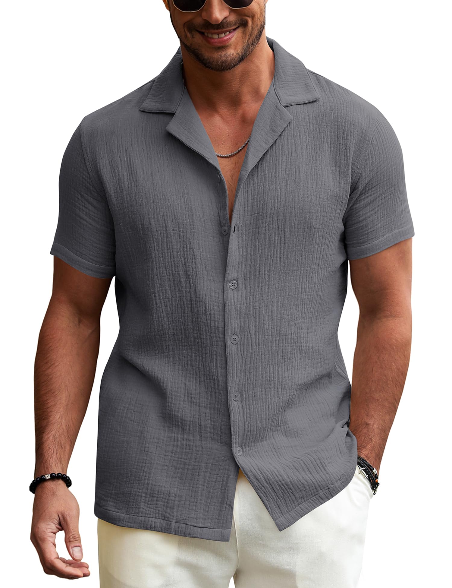 URRU Men's Shirt Summer Button Down Short Sleeve Hawaiian Shirt Loose Fit Cuban Beach Vacation ...