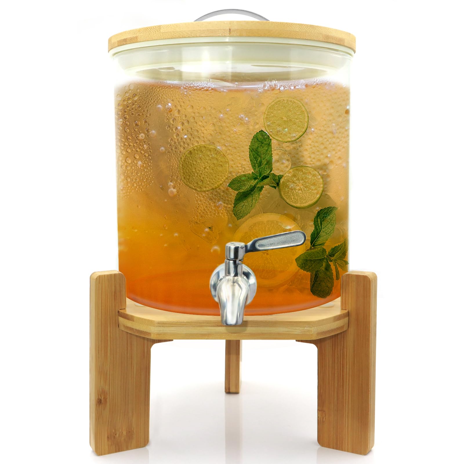 Glass Drink Dispenser with Stand,1.5 Gallons Wood Stand Cold Beverage ...