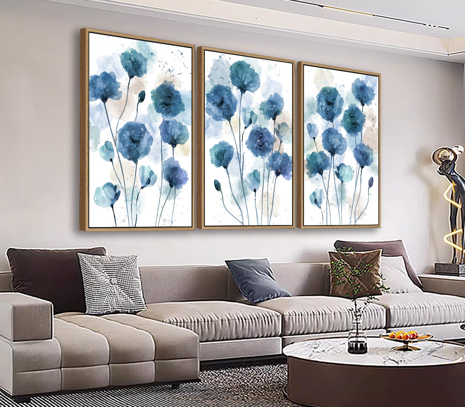 Large Flowers Wall Art For Living Room Natural Wood Float Framed Art