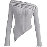 Darong Women's One Off Shoulder Long Sleeve Top Ruched Going Out Tops ...