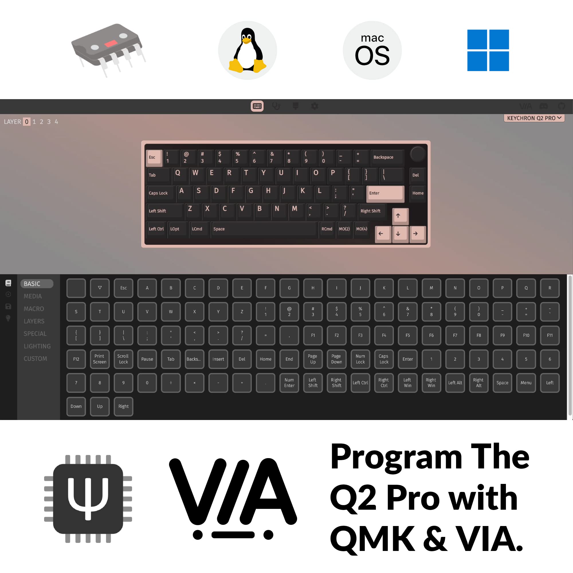 Keychron Q2 Pro QMK/VIA Wireless Custom Mechanical Keyboard, Full Metal ...