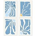 Amazon.com: HRQKO Boho Blue Flower Wall Art Poster Prints Set of 4 ...
