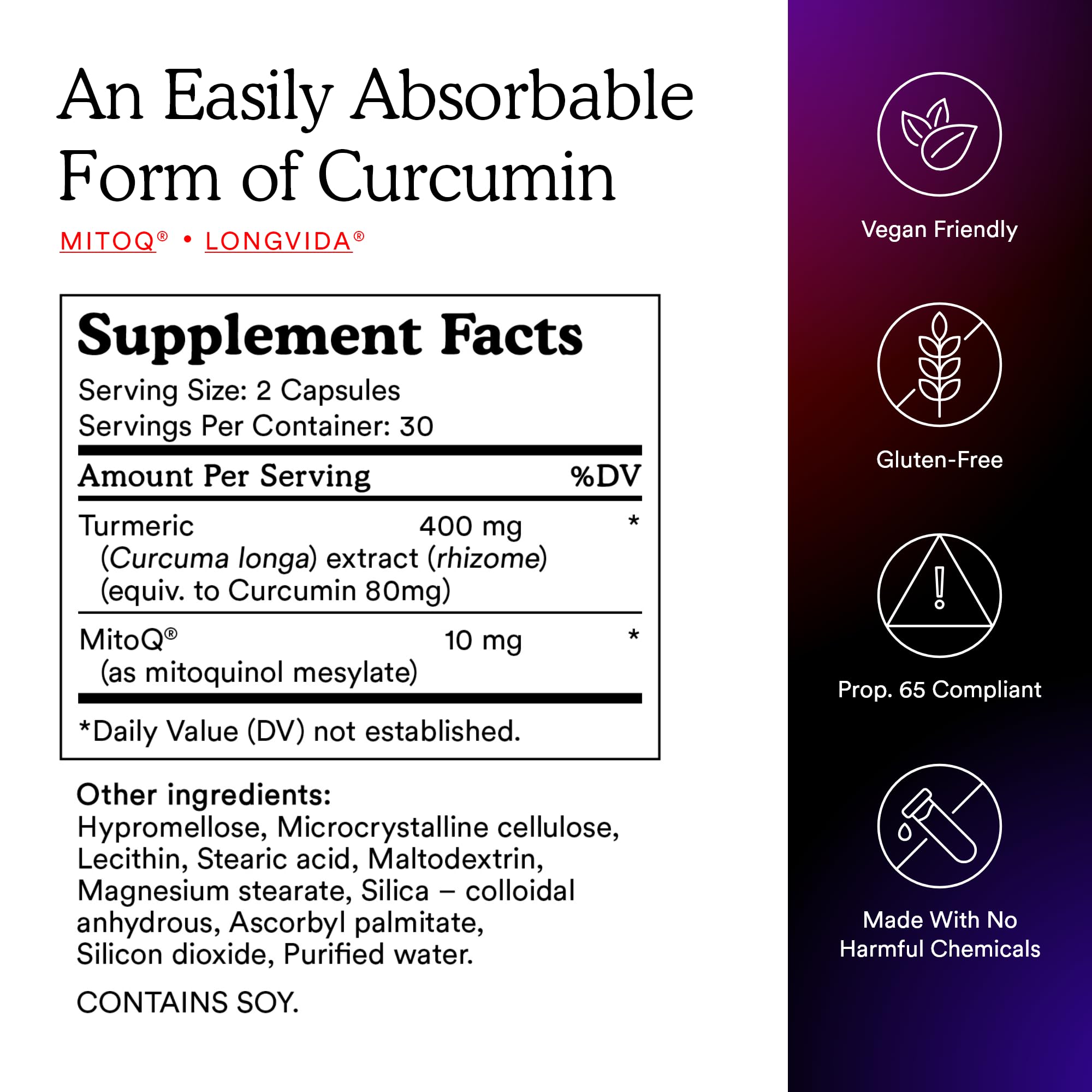 MitoQ Curcumin Advanced CoQ10 Antioxidant - Contains Mitoquinol ...