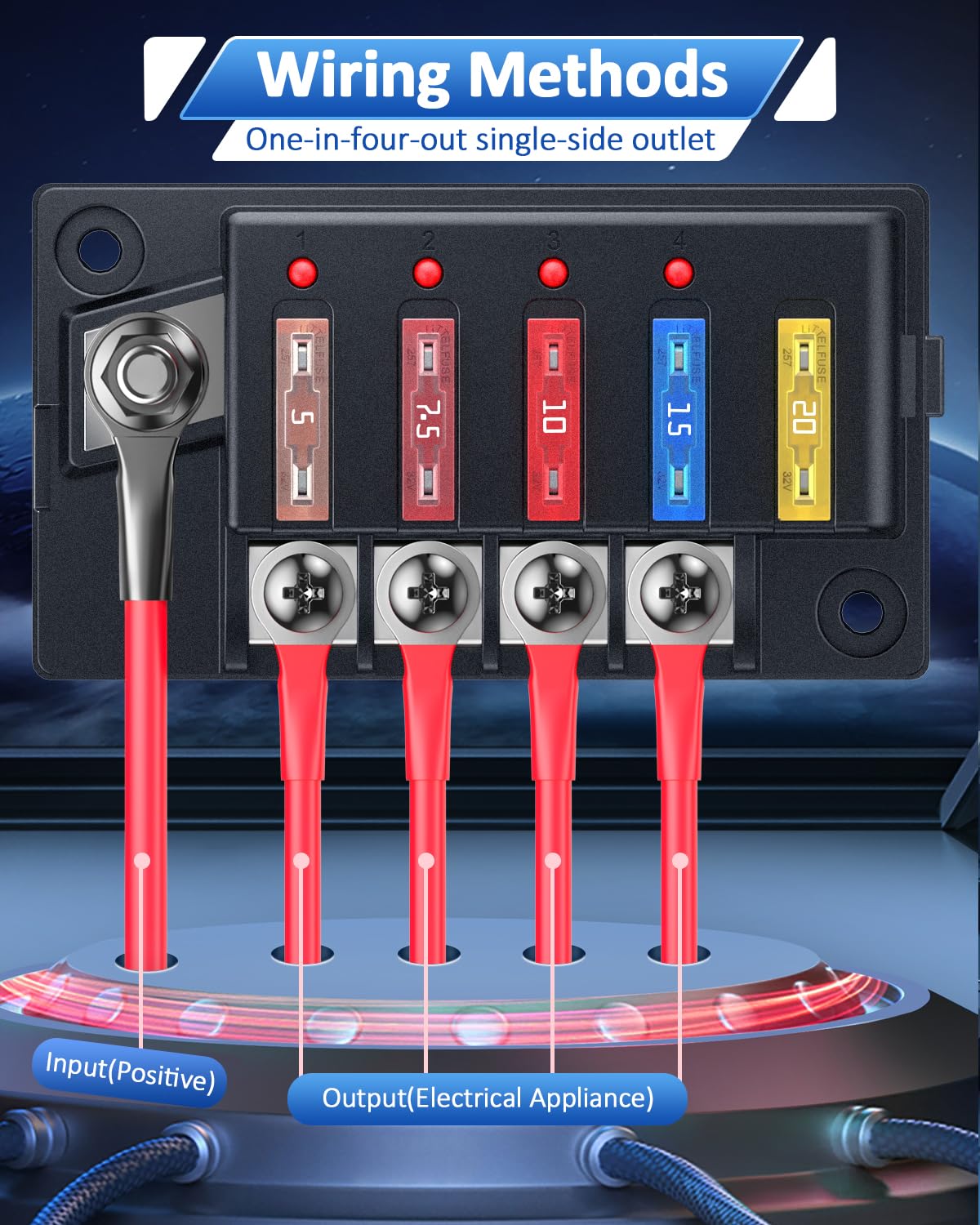 EXTRACTME 12V Fuse Block, 4 Circuit 12 Volt Blade Fuse Box Kit With LED ...