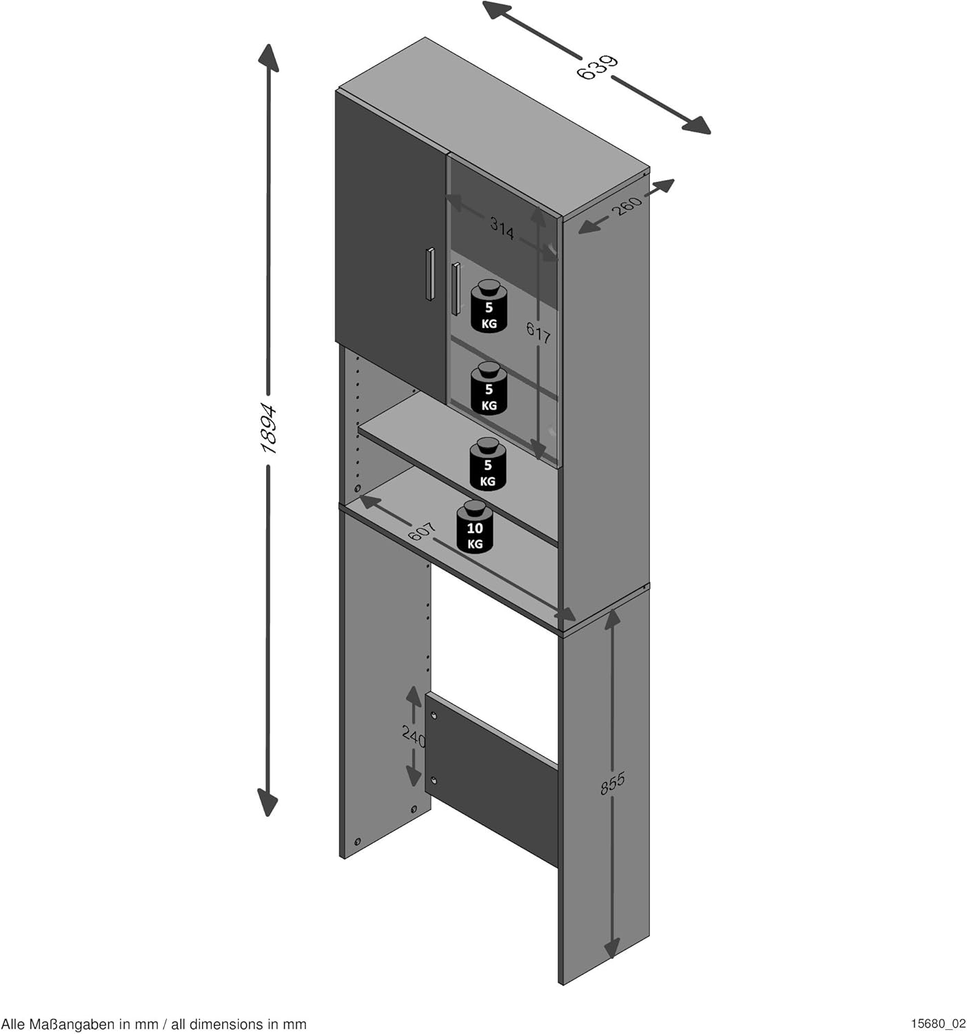FMD furniture Cabinet with Two Doors, 64 x 26 x 190 cm – BigaMart