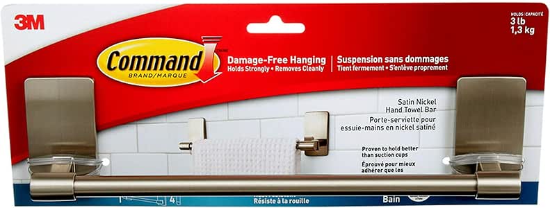Command Bath Hand Towel Bar, Satin Nickel, 1 Bar 4 Strips: Amazon.ca ...