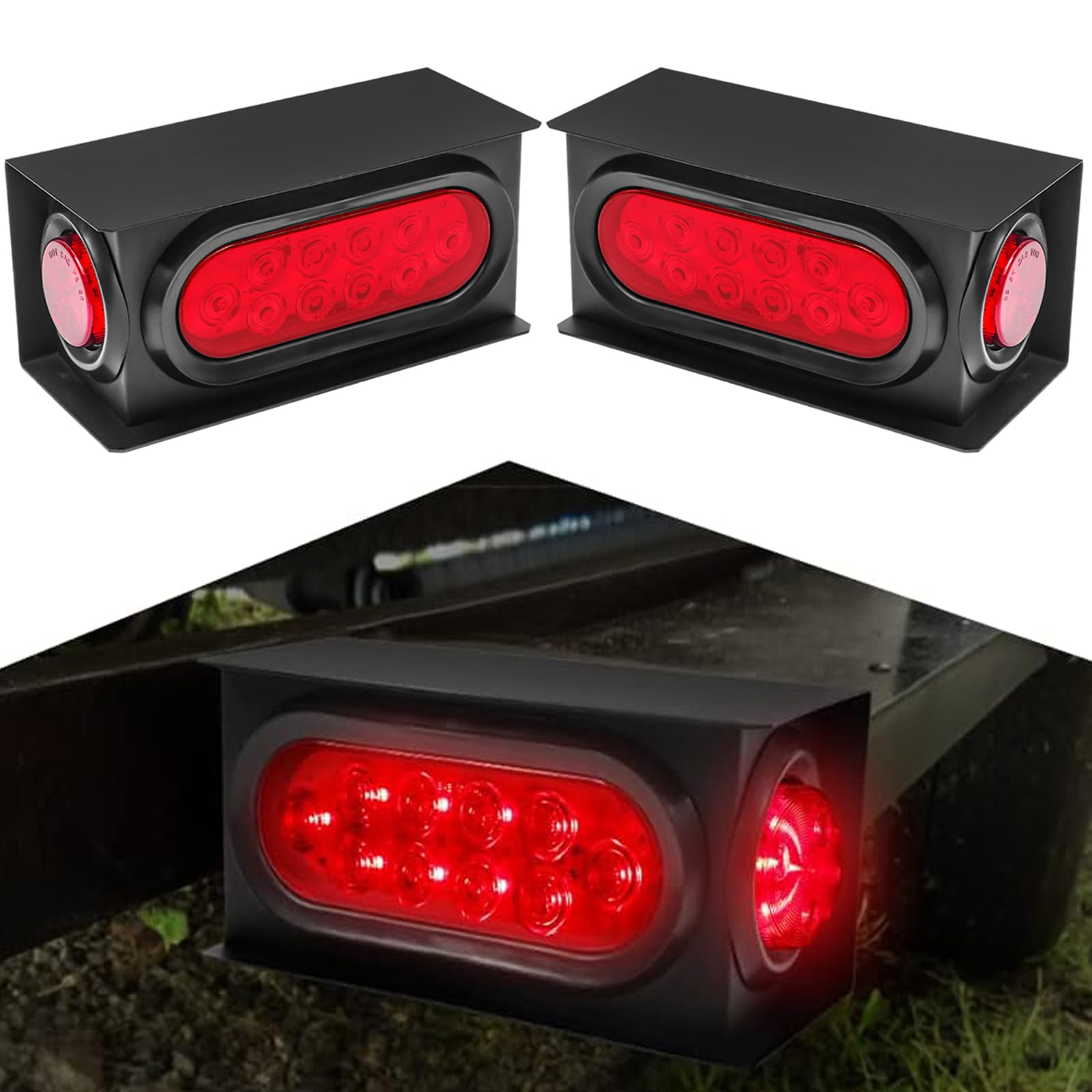 LIMICAR Steel Trailer Lights Boxes Housing Kit with 6 Inch Oval Red LED ...