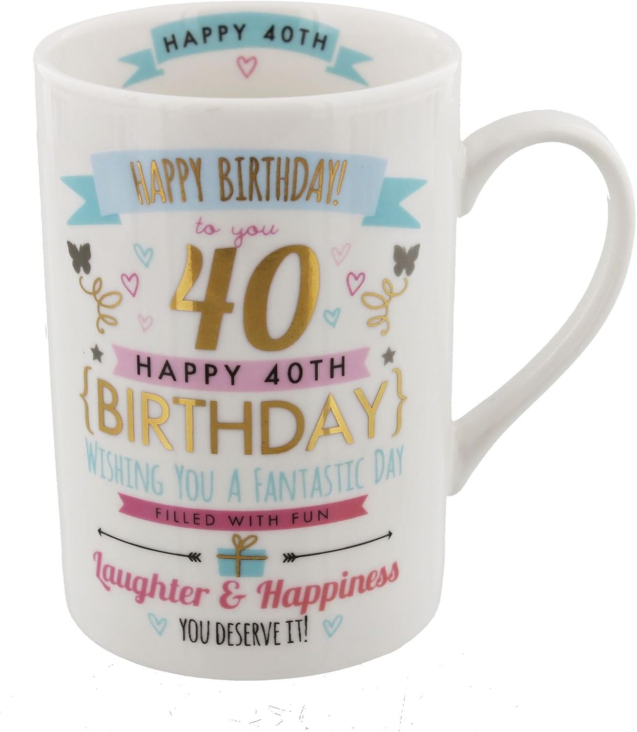 Signography Happy 40th Birthday Mug Pink & Gold Gift Boxed: Amazon.co ...