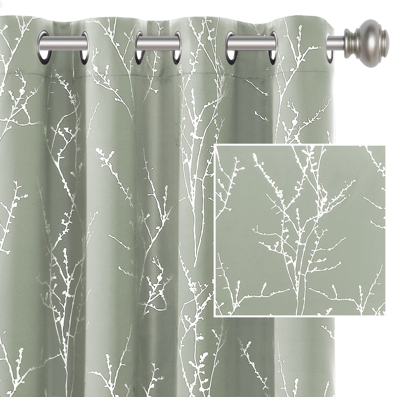 H.VERSAILTEX Blackout Curtains for Bedroom Foil Print Twig Tree Branch ...