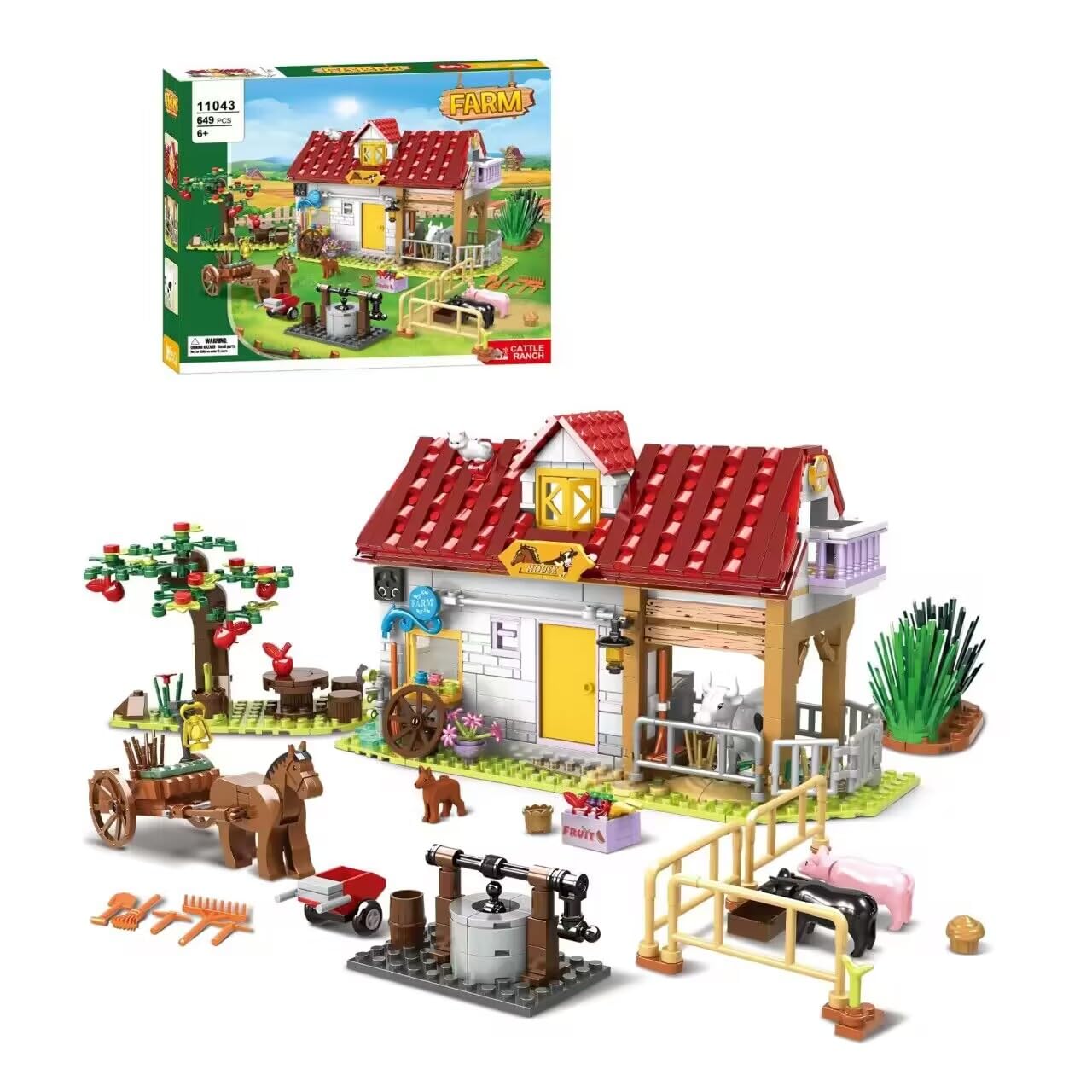 Farm House Building Set, 649Pcs Farmhouse Animal Kits with Carriage ...