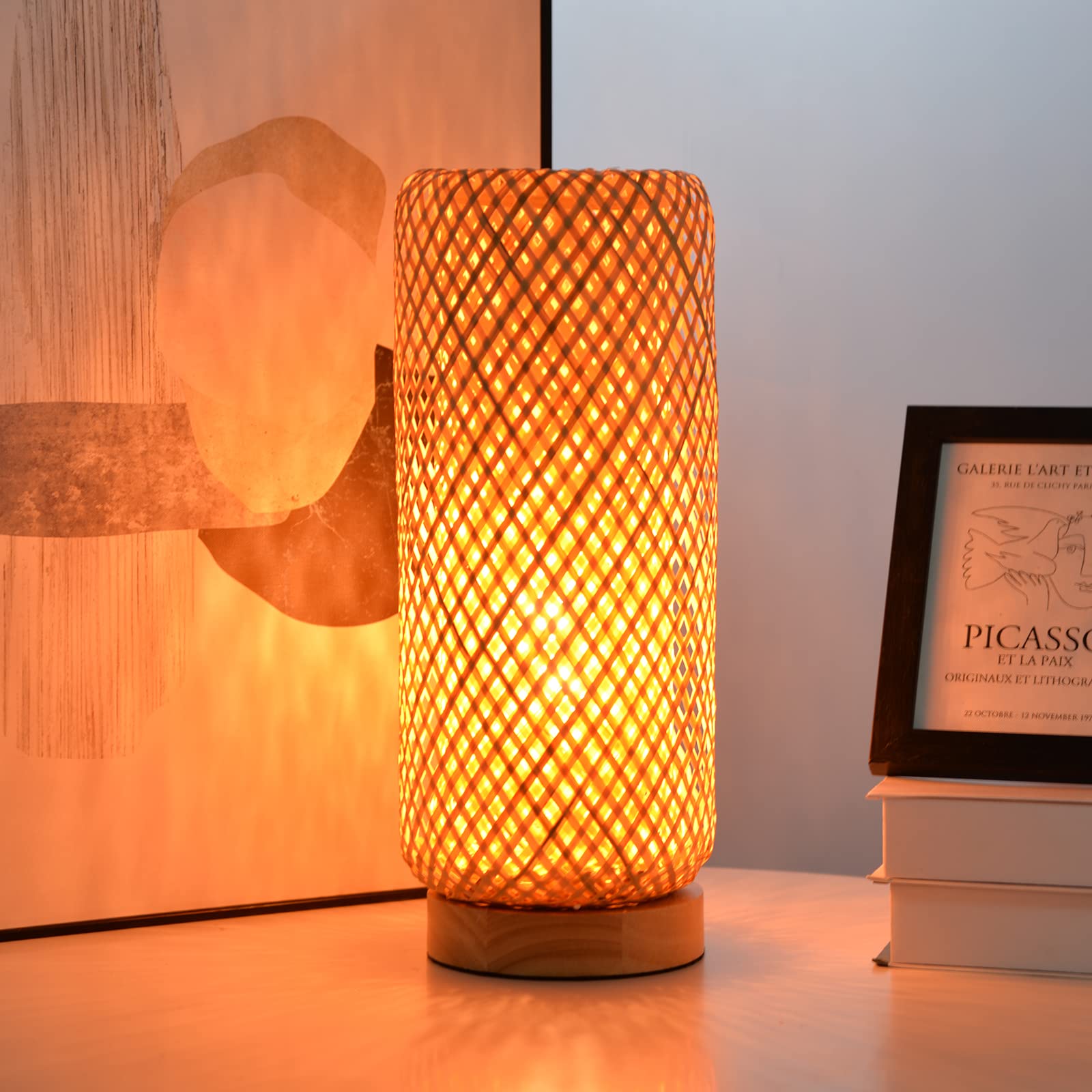 Arturesthome Bamboo Table Lamps with Shade, Rustic Farmhouse Boho ...