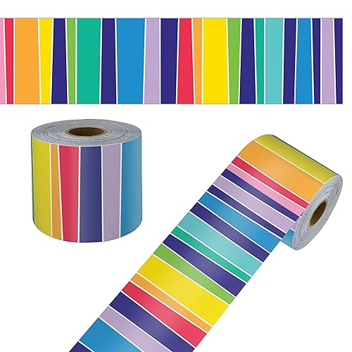 Carson Dellosa 65Ft of Striped Rainbow Bulletin Board Borders, 1 Roll ...
