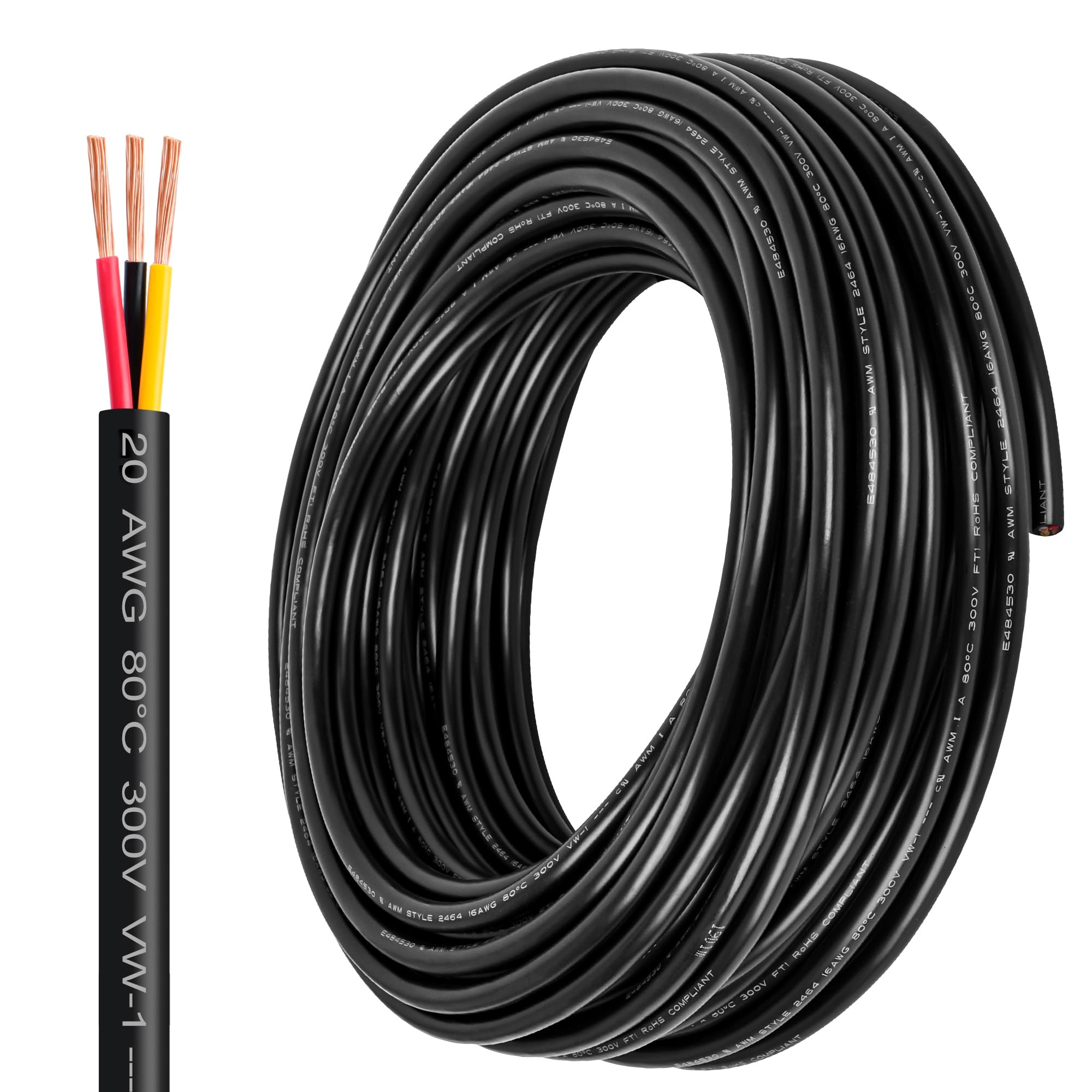 20 Gauge Wire 3 Conductor,20 AWG Electrical Wire Stranded PVC Cord ...