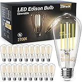 TJOY 12 Pack Vintage 8W ST58 LED Edison Light Bulbs 60W Equivalent, 800Lumens, 2700K Warm White ...