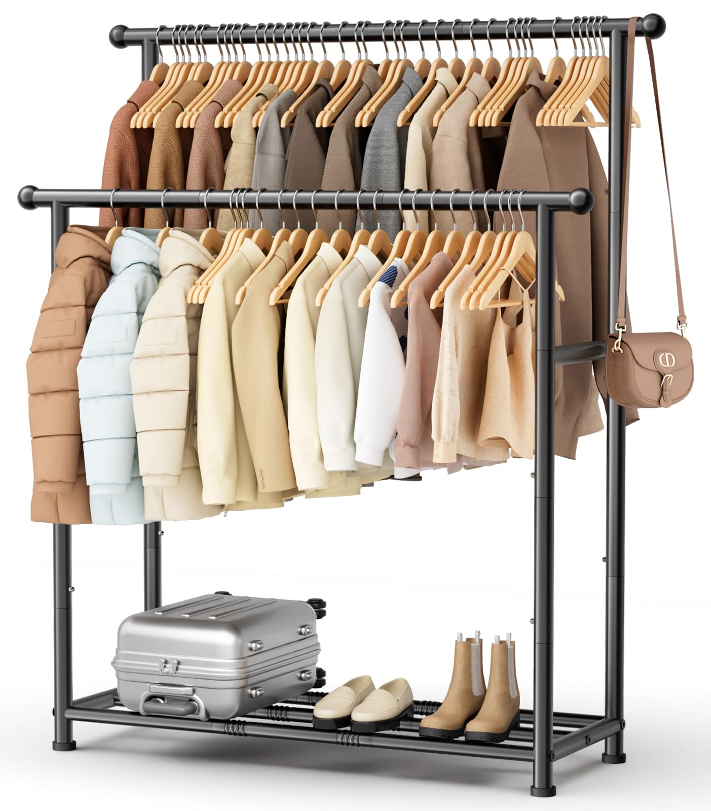 MISSLO Double Rods Garment Rack Heavy Duty Clothing Rack for Hanging ...
