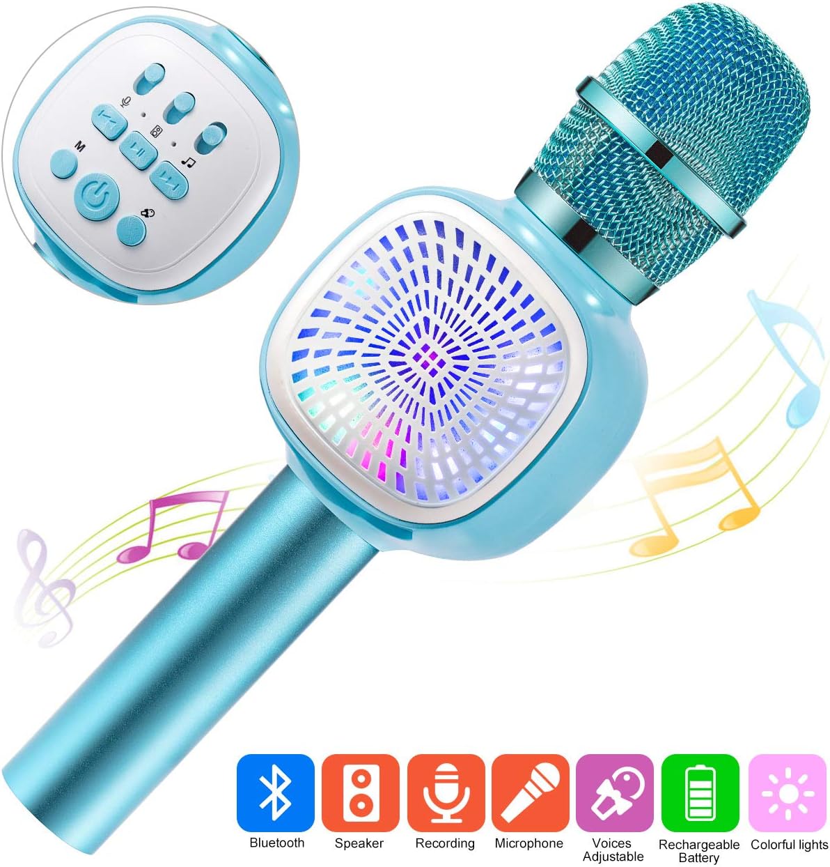 Microphone for kids,Wireless Bluetooth Karaoke Microphone with Colorful ...
