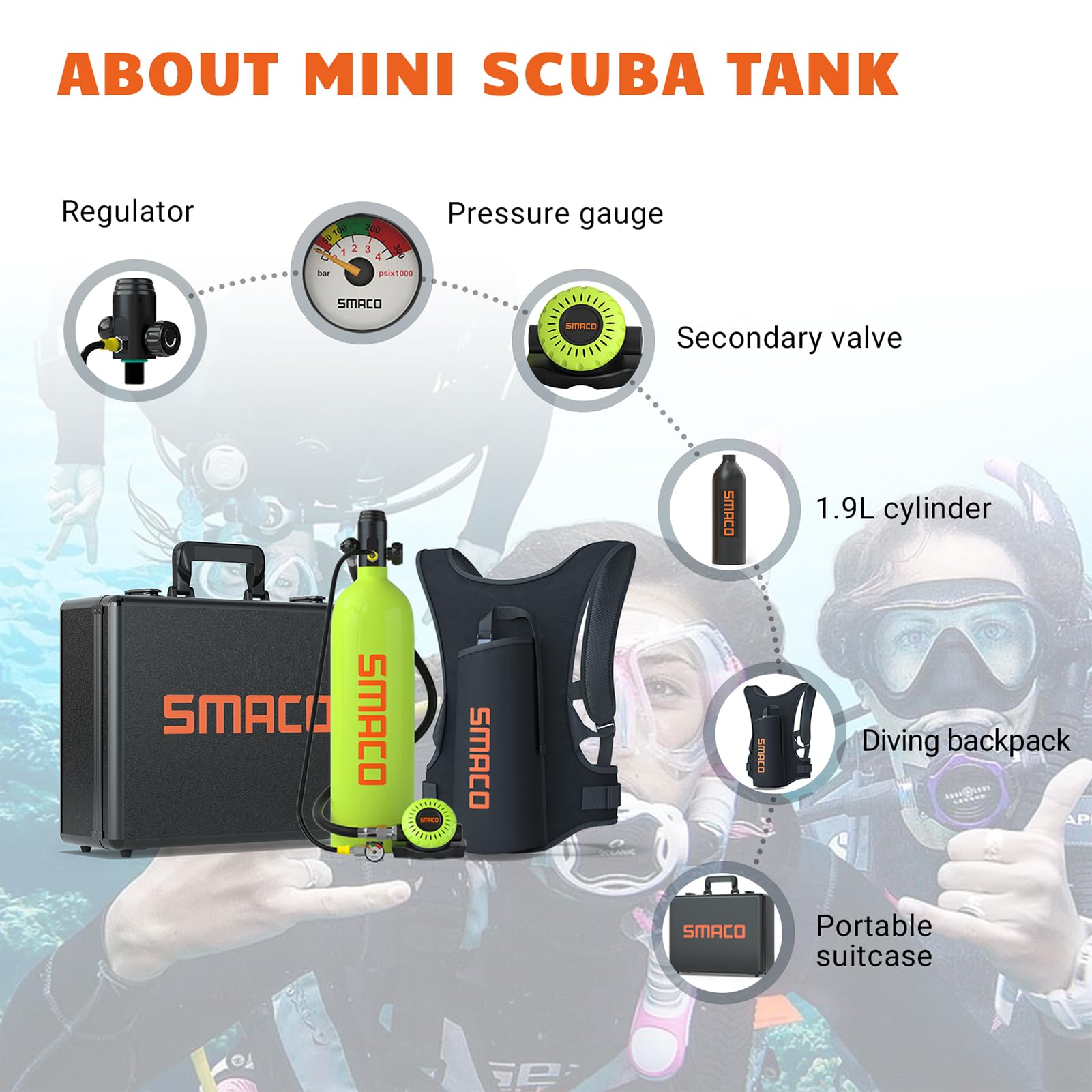 Mua SMACO Mini Scuba Tank 1.9L Capacity Diving Oxygen Tank up to 30 ...