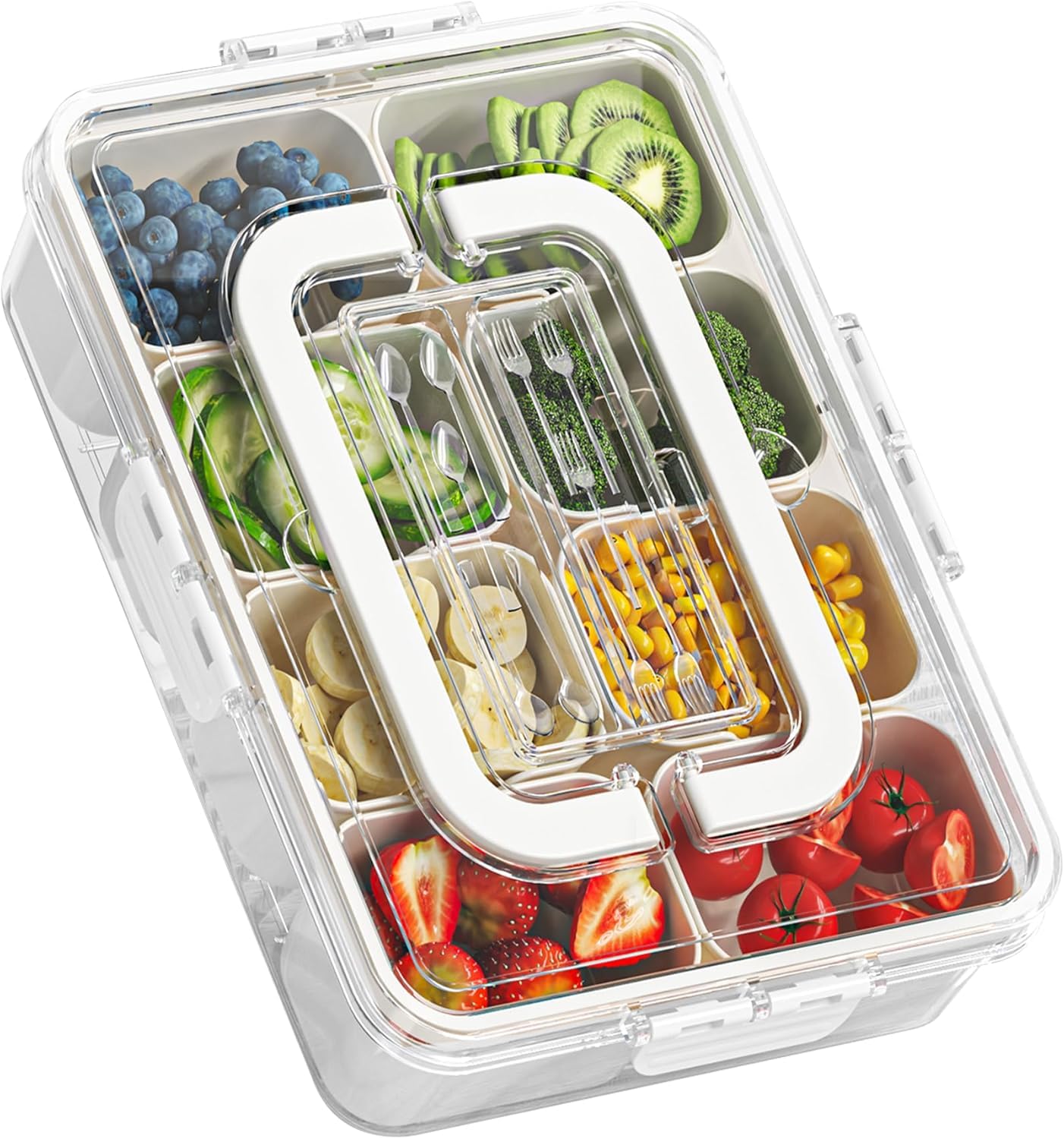 Snackle Box Container with Cutlery Compartment,Large Divided Serving ...