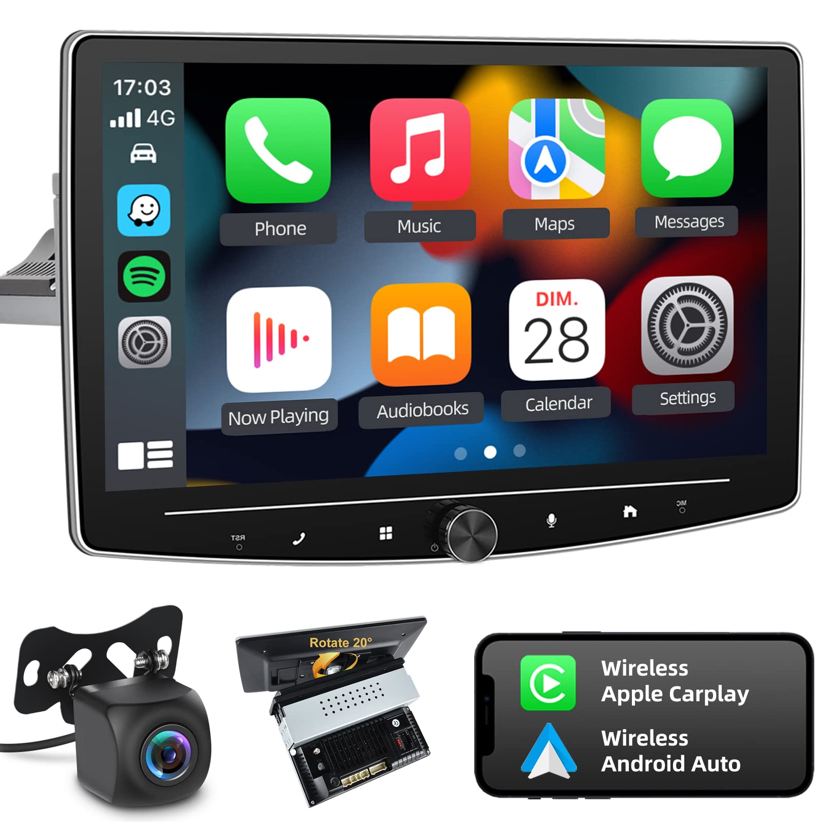 NHOPEEW 10 inch Single Din Android Car Stereo with Wireless Apple ...