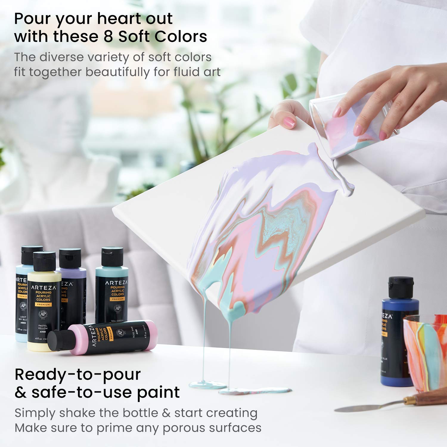 Mua ARTEZA Acrylic Pouring Paint Set, 8 Pastel Colors, 4 oz Bottles ...