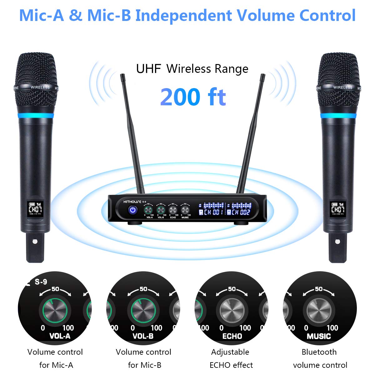 Mua Kithouse S9 UHF Rechargeable Wireless Microphone System Karaoke ...