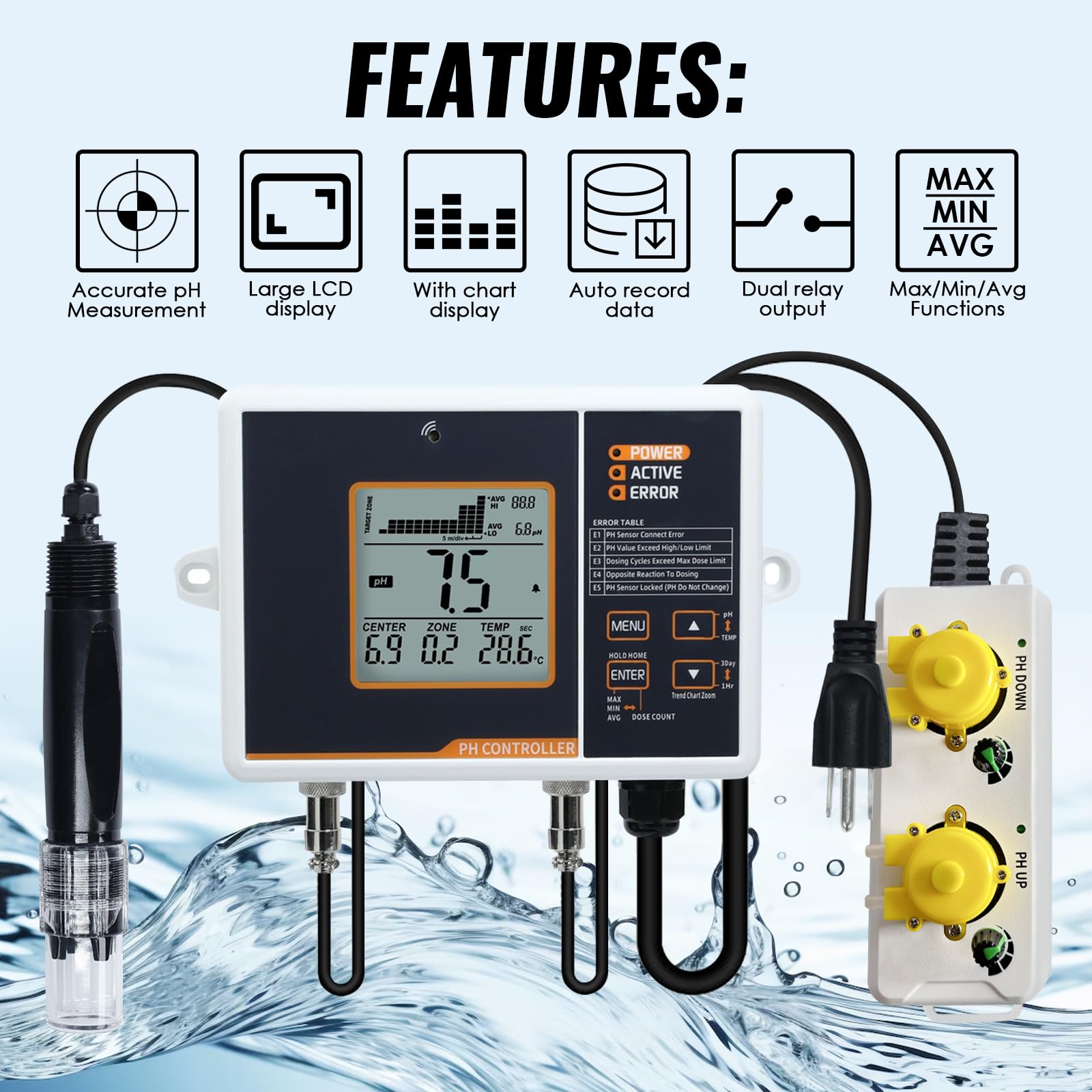 Mua pH Controller with Dual Relay Output & Dosing Pump, Smart Digital ...
