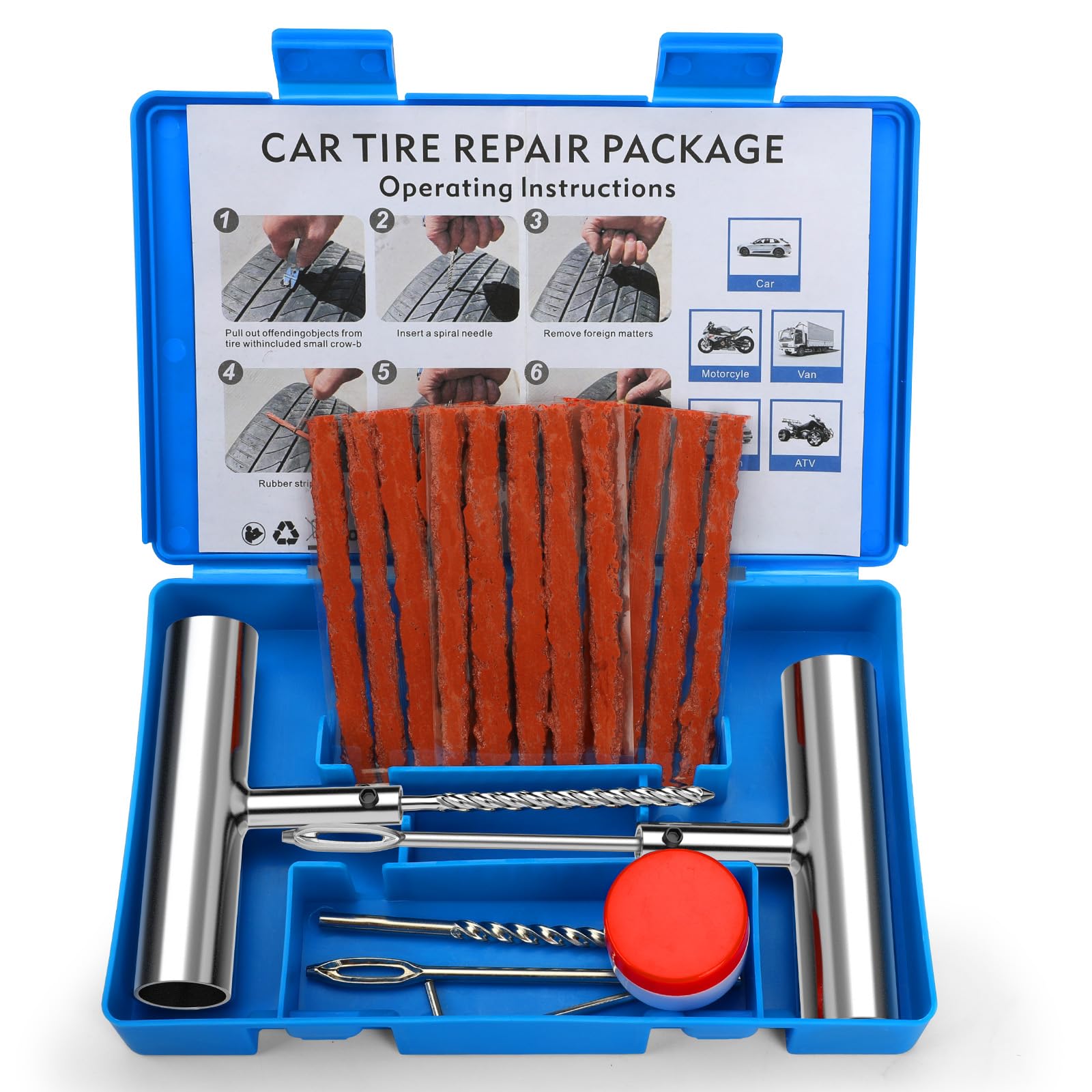 BETOOLL Universal Tire Repair Kit, Heavy Duty 22 Pcs Emergency Tire ...