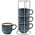 Amazon.com: Hasense Coffee Cups Set of 4 with Stand, 15 OZ Stackable Coffee Mugs with Handle for ...