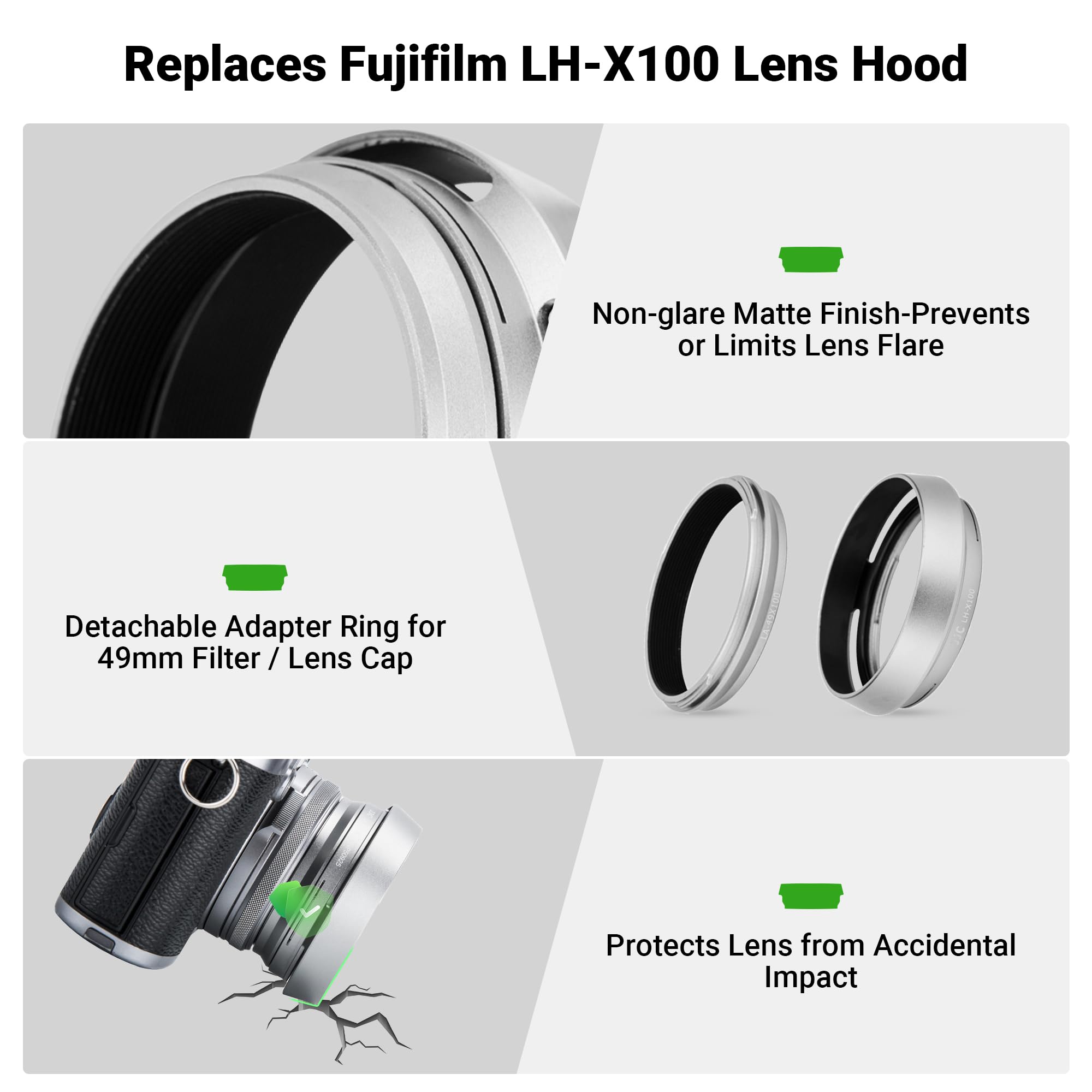 JJC Lens Hood For Fujifilm Fuji X100 X100VI X100V X100F X100S X100T X70 Cameras With 49mm ...