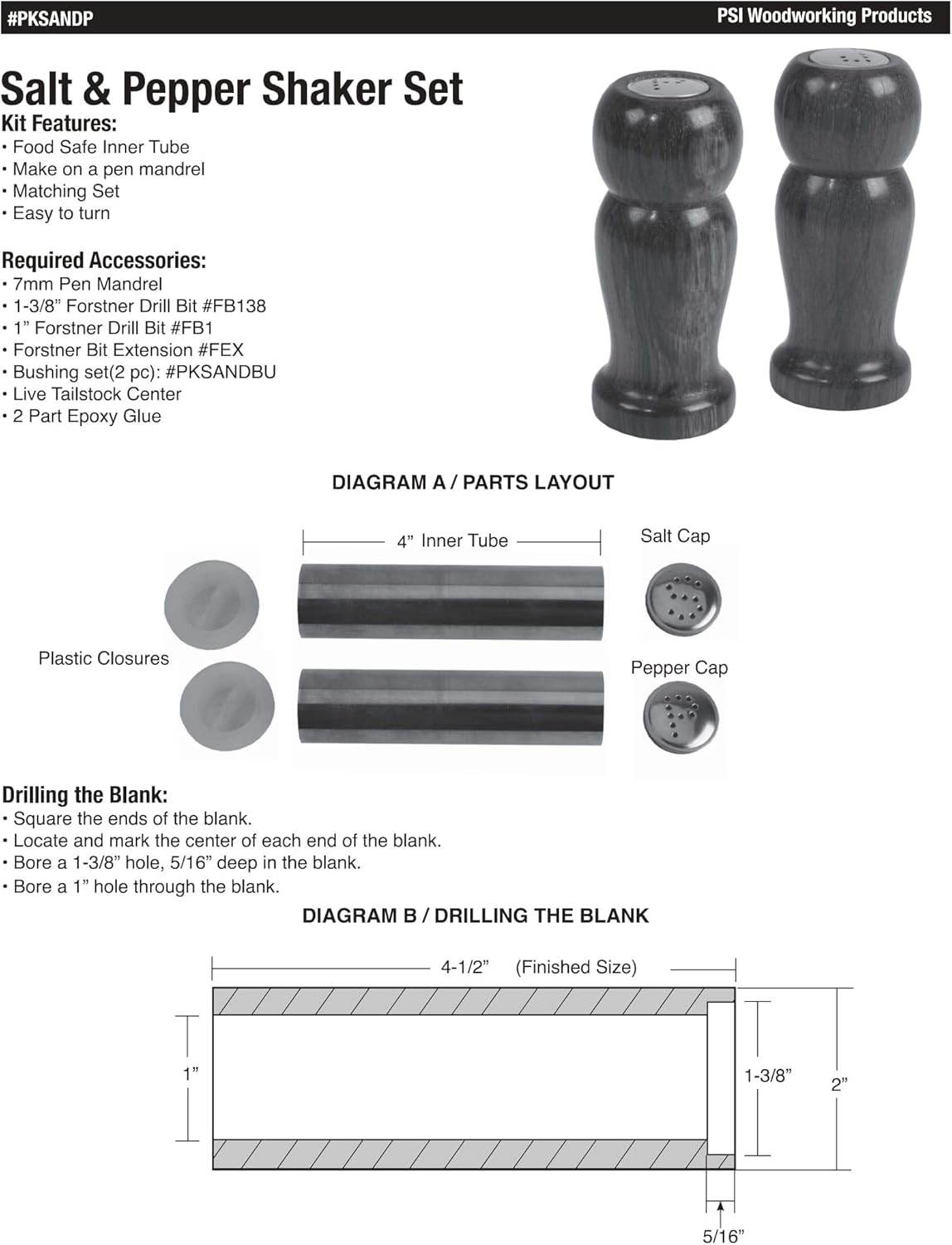 Shaker Pepper Salt PKSANDP Industries State Penn Set Kit Project Woodturning Woodworking 