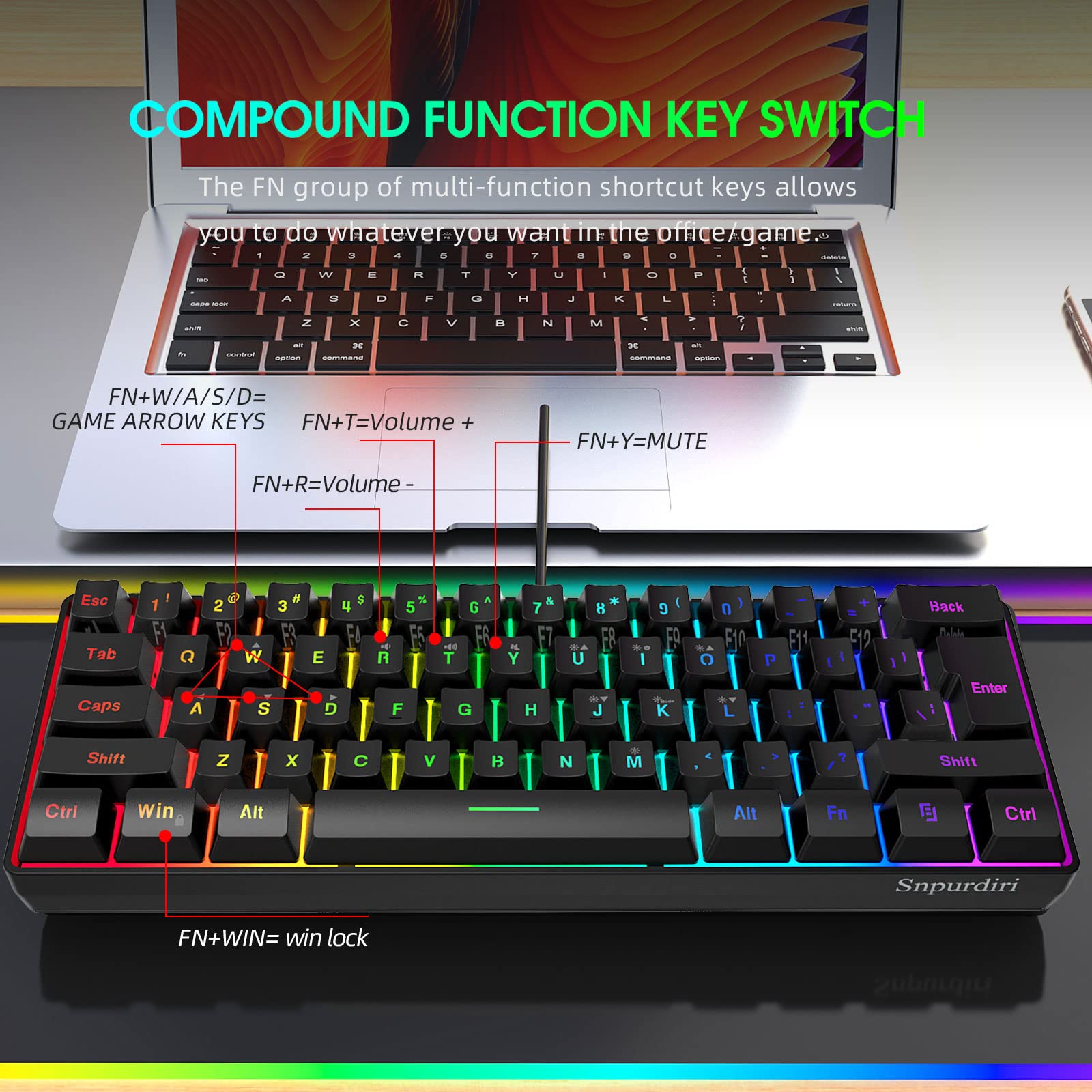 Mua DGG K60 61 Keys RGB Backlit 60% Wired Gaming Keyboard, Ergonomic ...