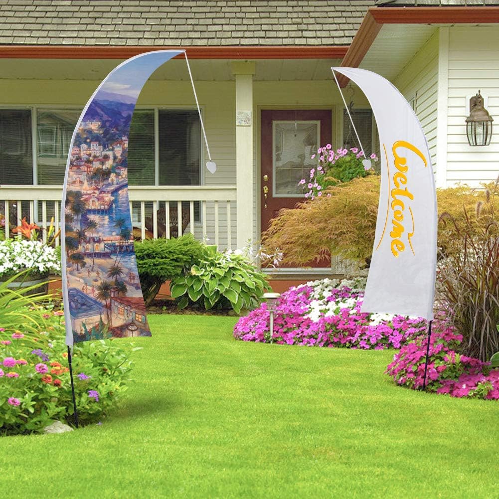 QSUM White Feather Swooper Flag & Pole Kit, Blank Banner for Custom ...