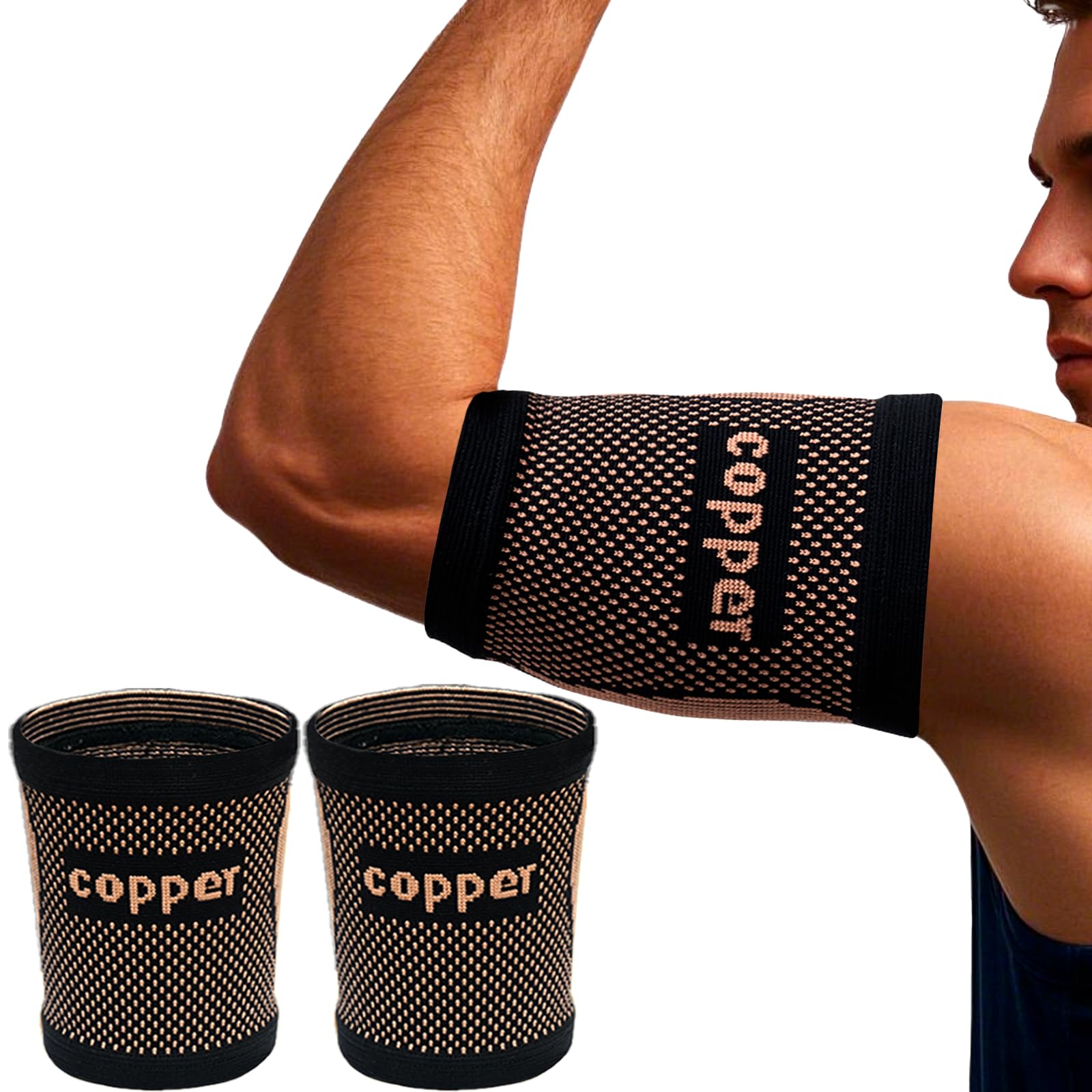 kyopyno Bicep Compression Sleeve,Bicep Tendonitis Brace 1 Pair,Copper ...