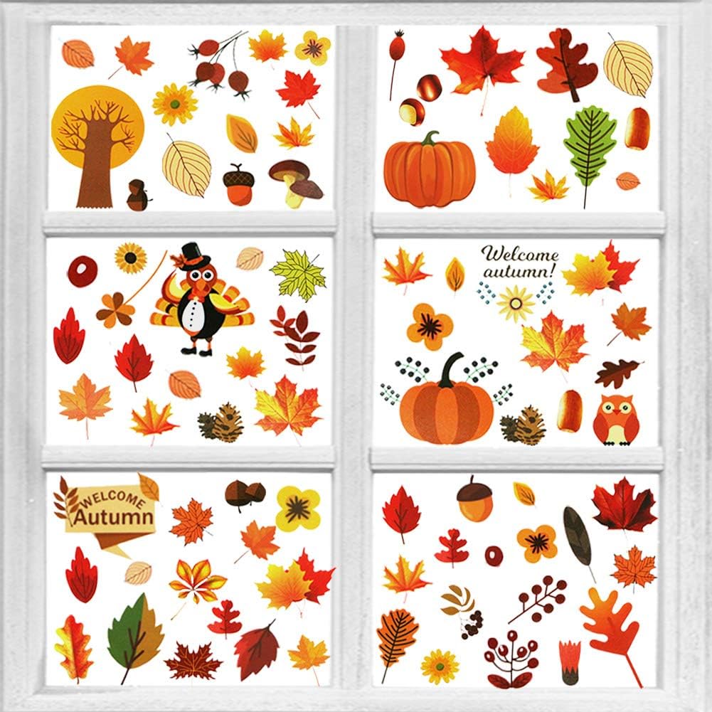 Reusable Autumn Party Supplies Fall Autumn Leaves Window Clings Maple reusable-autumn-party-supplies-fall-autumn-leaves-window-clings-maple