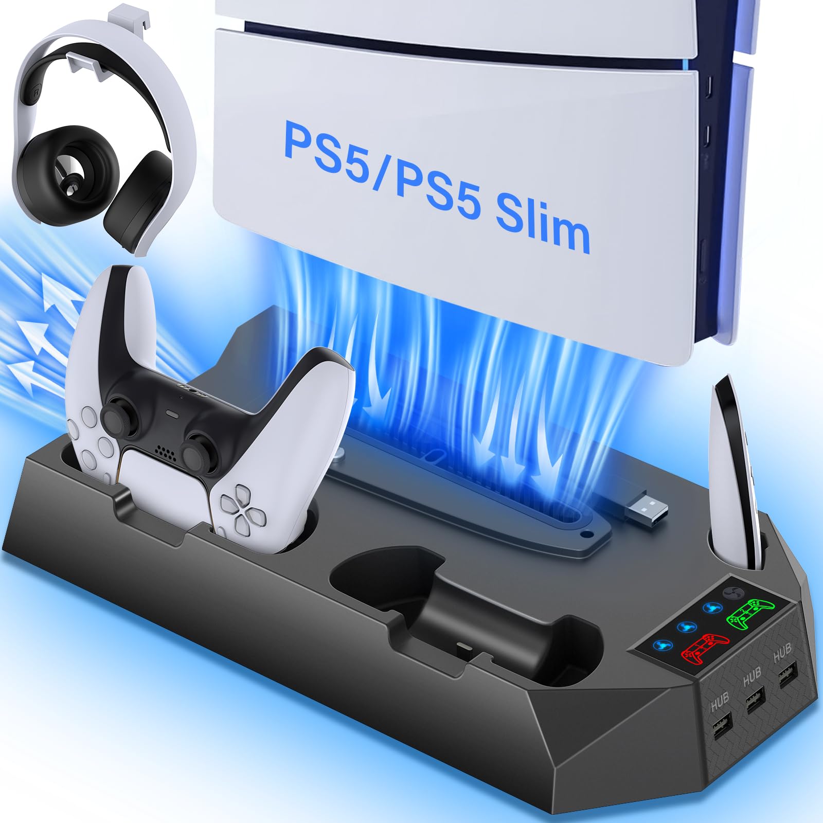 PS5 Slim Stand and Cooling Station with Controller Charging Station for ...