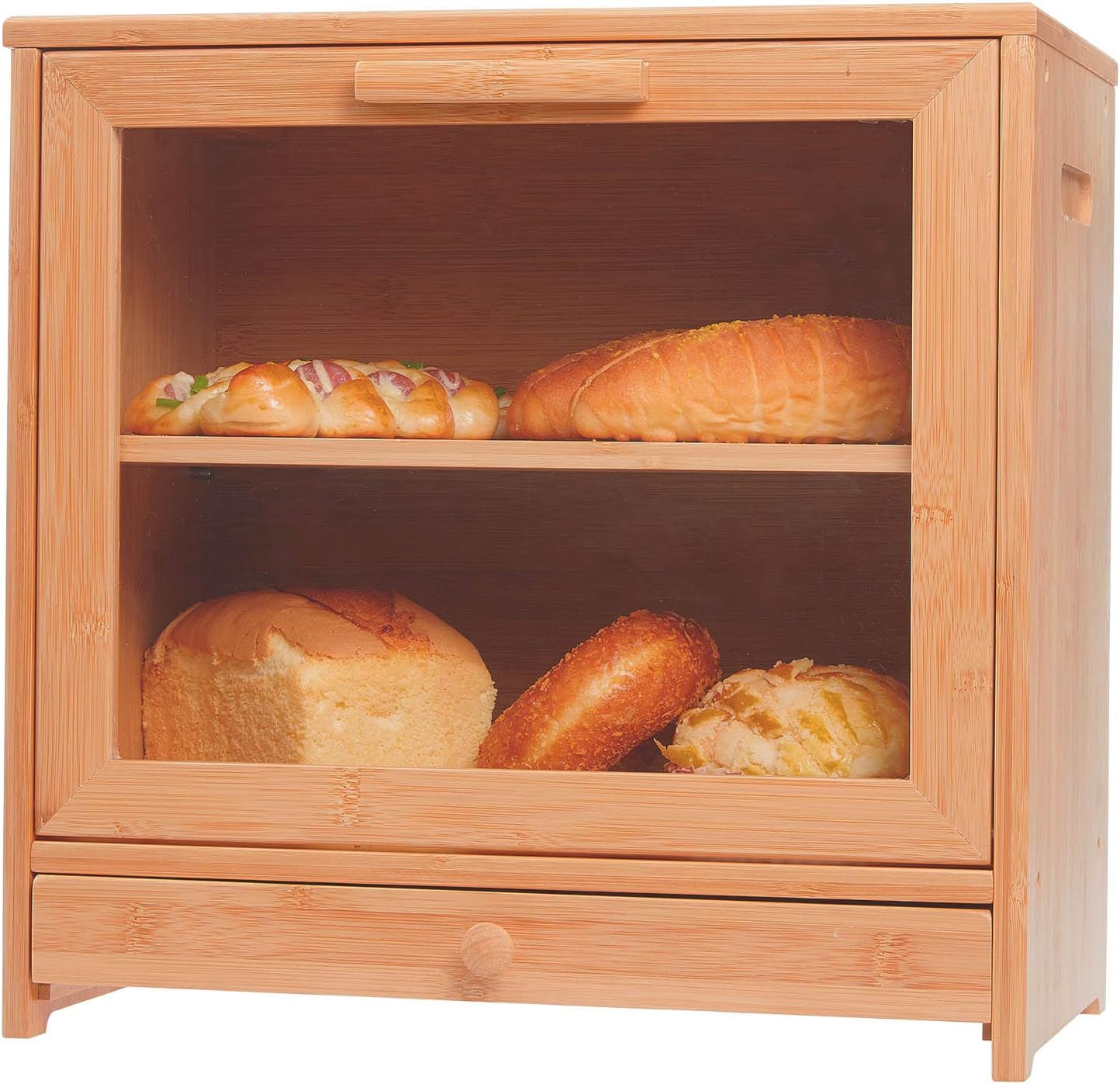 Amazon.com: Zhenrui Bamboo Bread Box with Clear Front Window and Drawer ...